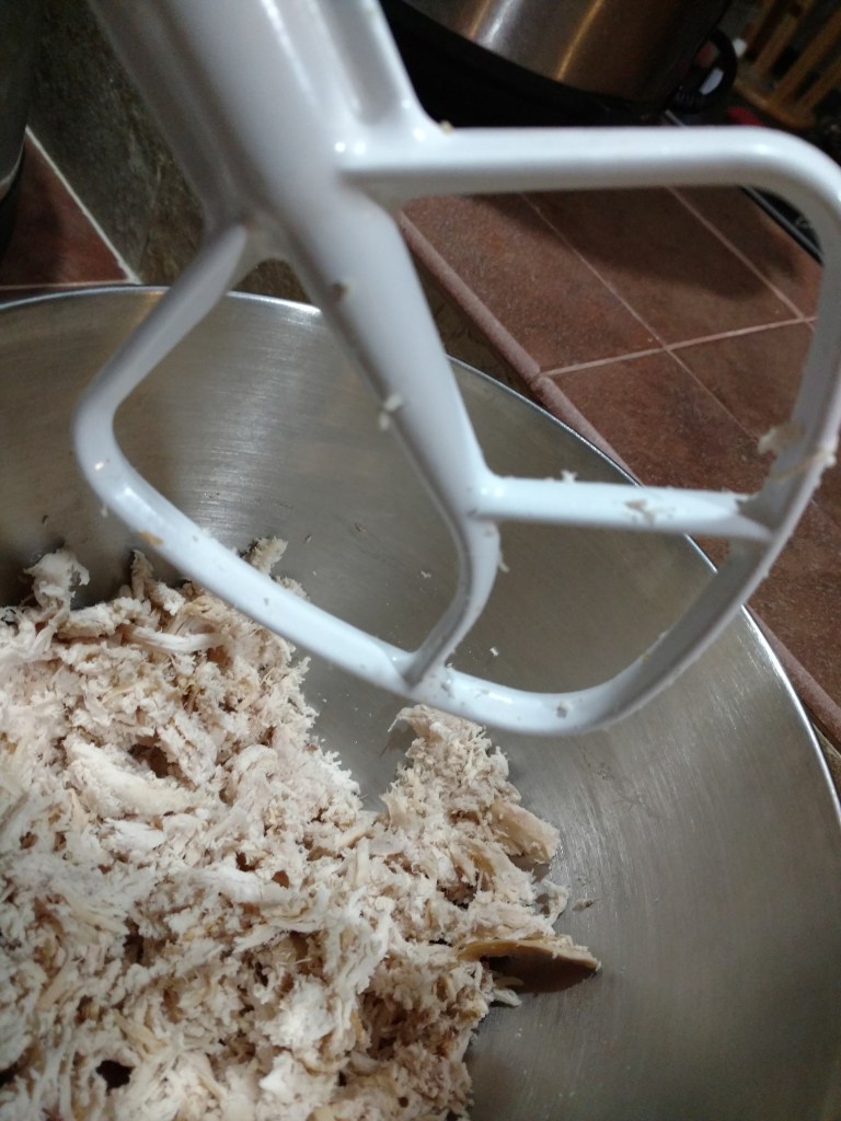 Easiest ever chicken salad thanks to the Kitchen Aid mixer!